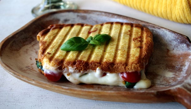 Caprese Grilled Cheese With Mozzarella, Brie And Honey Mayo