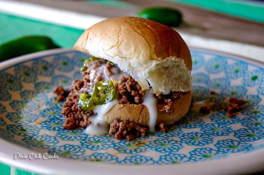 Chipotle Sloppy Joe Sliders With Havarti Cheese Sauce And Caramelized ...