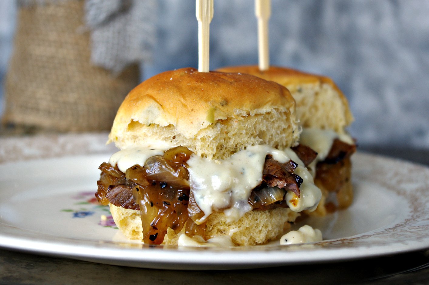 Steak Sliders With Sweet Black Pepper Onions And Blue Cheese