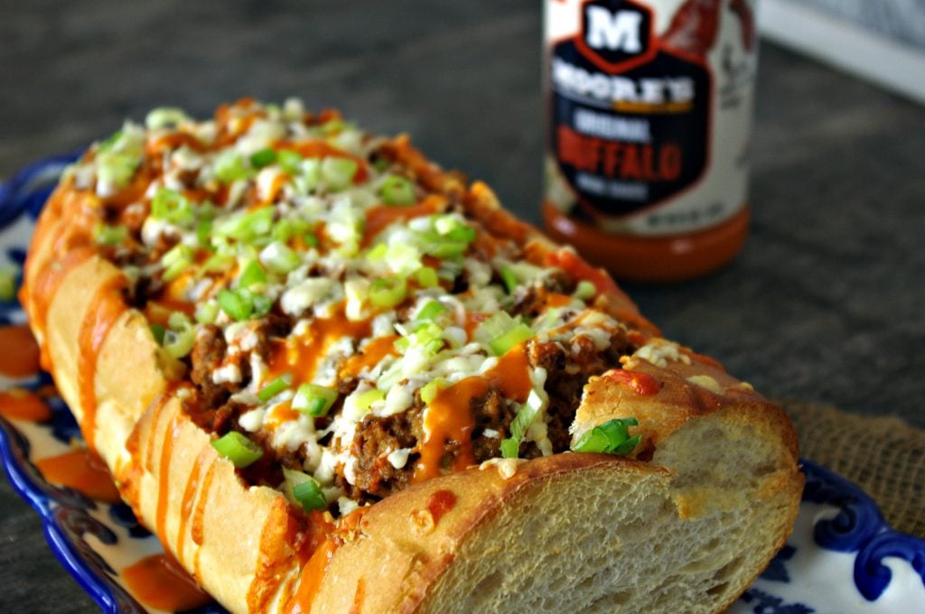 Buffalo Cheeseburger Stuffed French Bread
