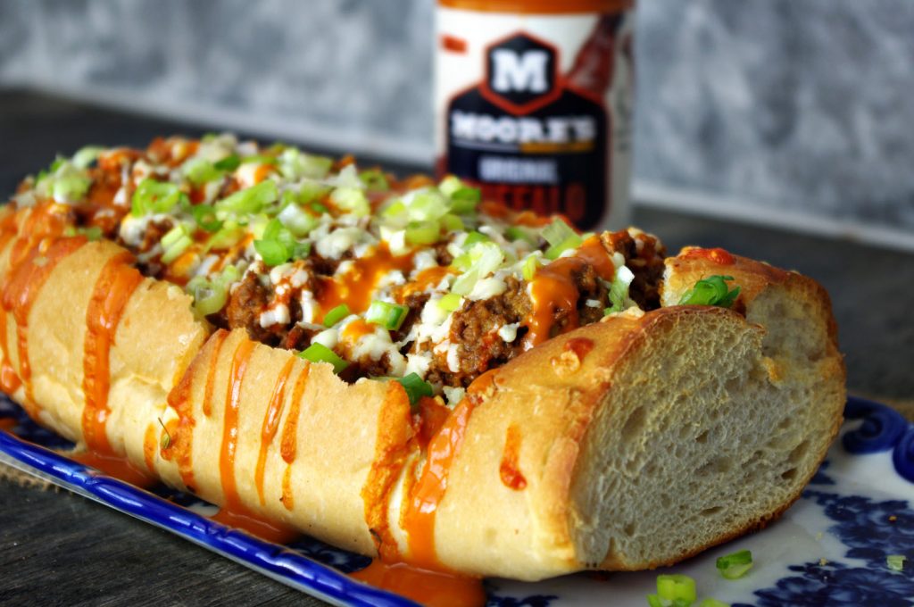 Buffalo Cheeseburger Stuffed French Bread