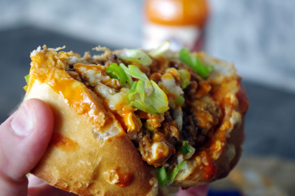 Buffalo Cheeseburger Stuffed French Bread