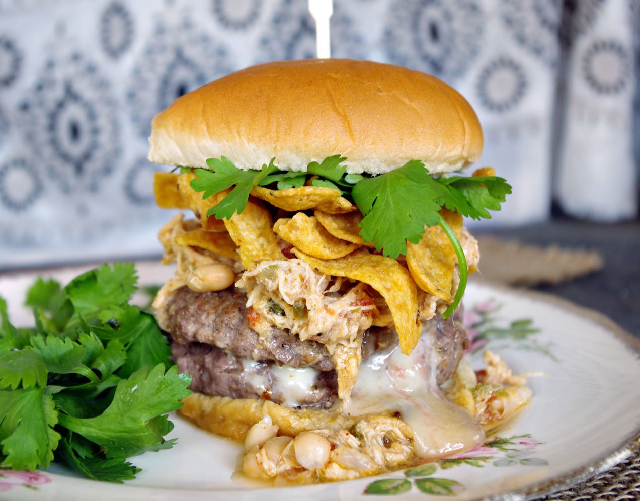White Chicken Chili Cheeseburger