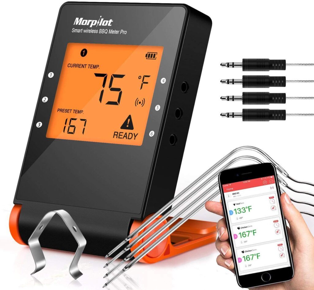 Wireless Grill Thermometer, Bluetooth Wifi, 4 Probes, 2 Meat Claws ...
